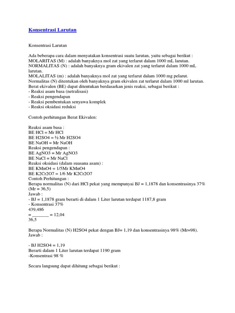 Konsentrasi Larutan | PDF | Sains & Matematika