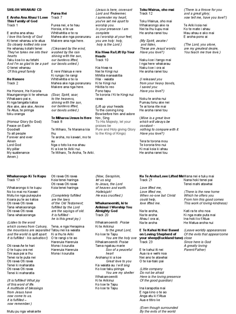 Whanau Lyrics Sheet 2013 | PDF | Māori | Polynesian New Zealander