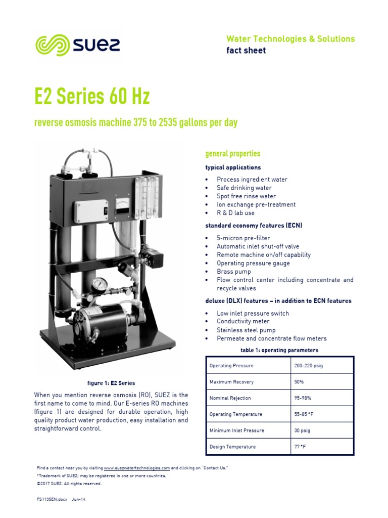 E2 Series RO Systems | PDF | Membrane | Osmosis