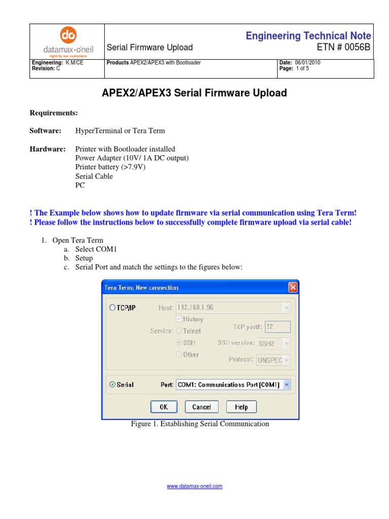 ETN0056B Serial Firmware Upload Apex2 Apex3 PDF | PDF | Booting | Printer (Computing)