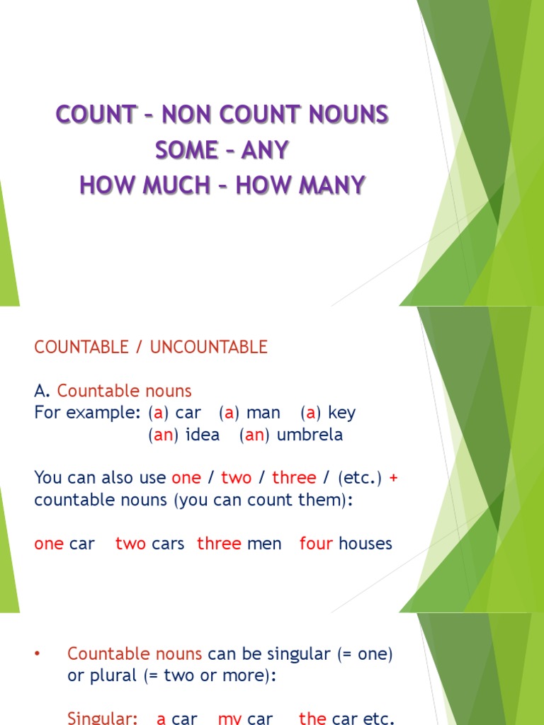 Count - Non Count Nouns Some - Any How Much - How Many | PDF | Noun ...