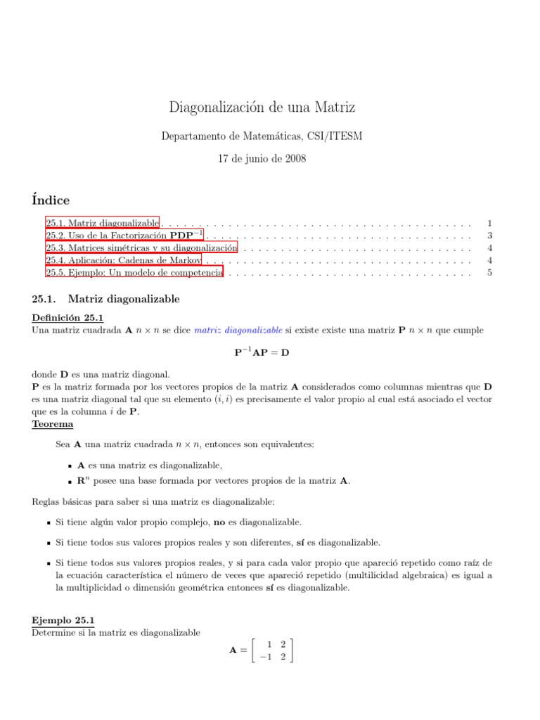 Diagonalización de Matrices Cuadradas | PDF | Valores propios y ...