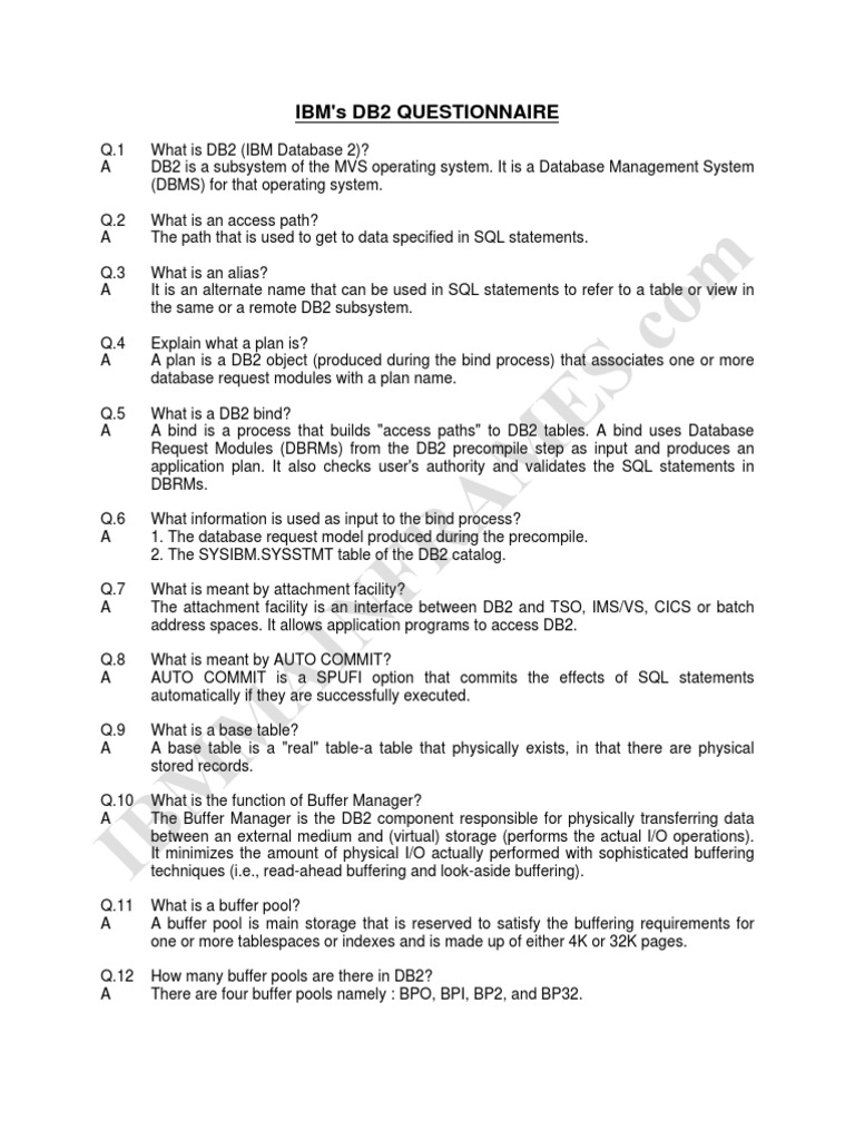 DB2 Questionnaire | PDF | Database Index | Ibm Db2
