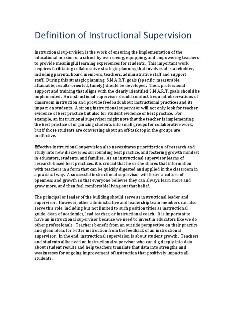 Definition of Instructional Supervision | PDF | Leadership | Classroom