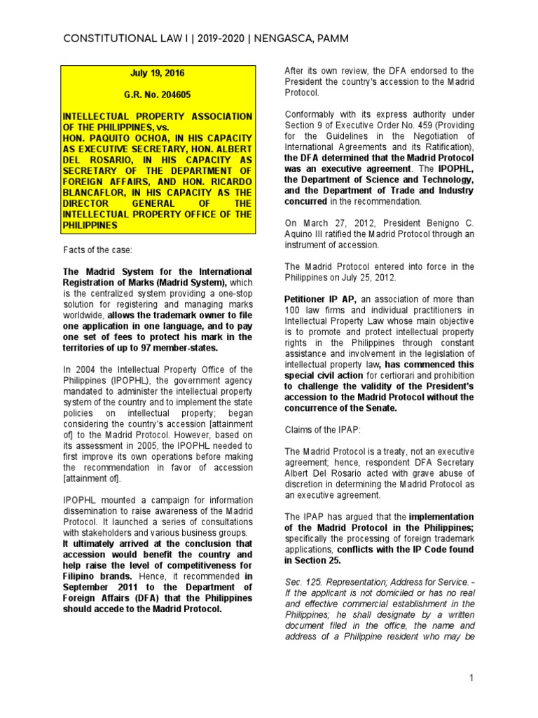 CONSTI LAW I - IPAP V OCHOA 2016 PDF | PDF | Treaty | Ratification