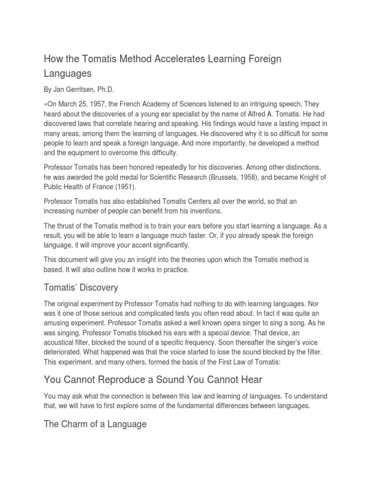 Tomatis For Language Learning | PDF | Pitch (Music) | Piano