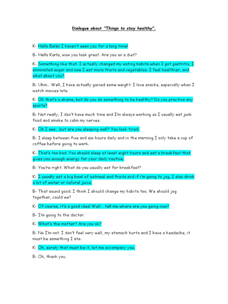 Dialogue About Things To Stay Healthy | PDF