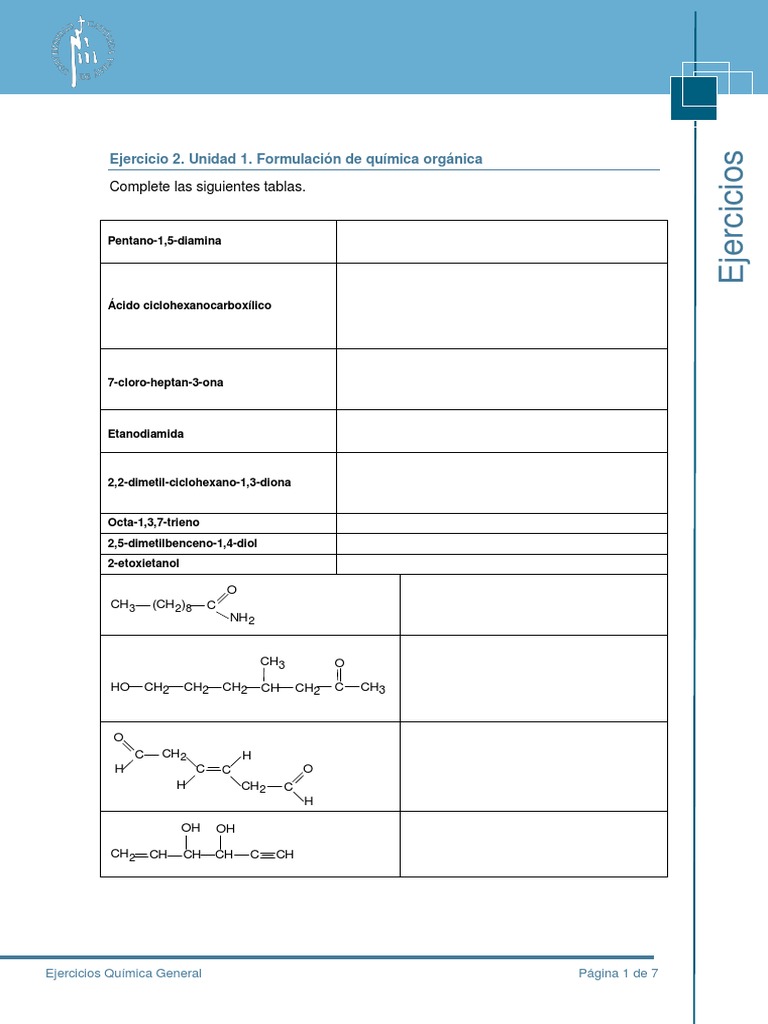 Ejercicio 2. Unidad 1. Formulación de Química Orgánica: Complete Las ...
