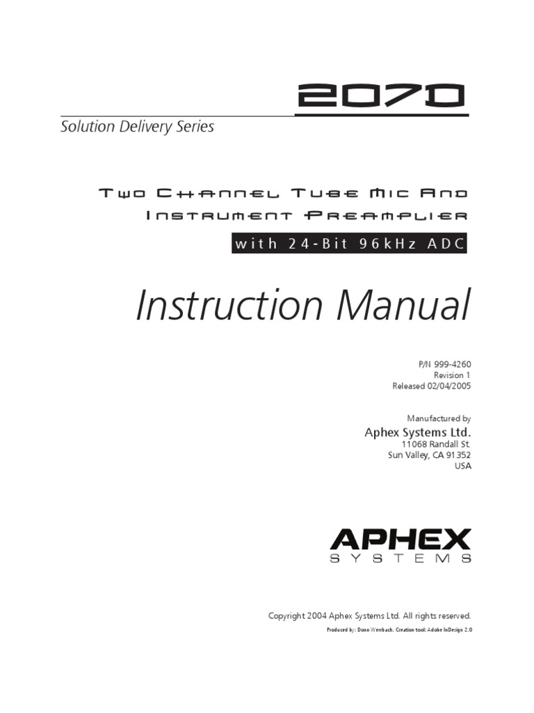 Aphex 207D User Manual | PDF | Microphone | Audio Engineering