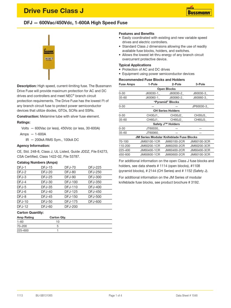 Bussmann DFJ Fuse Datasheet | PDF | Fuse (Electrical) | Electrical ...