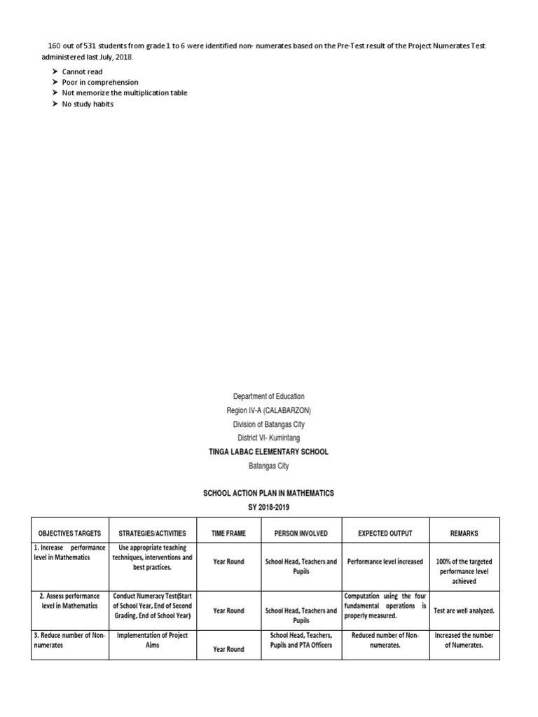 Action Plan Math 2018-2019 | PDF | Teachers | Educational Technology