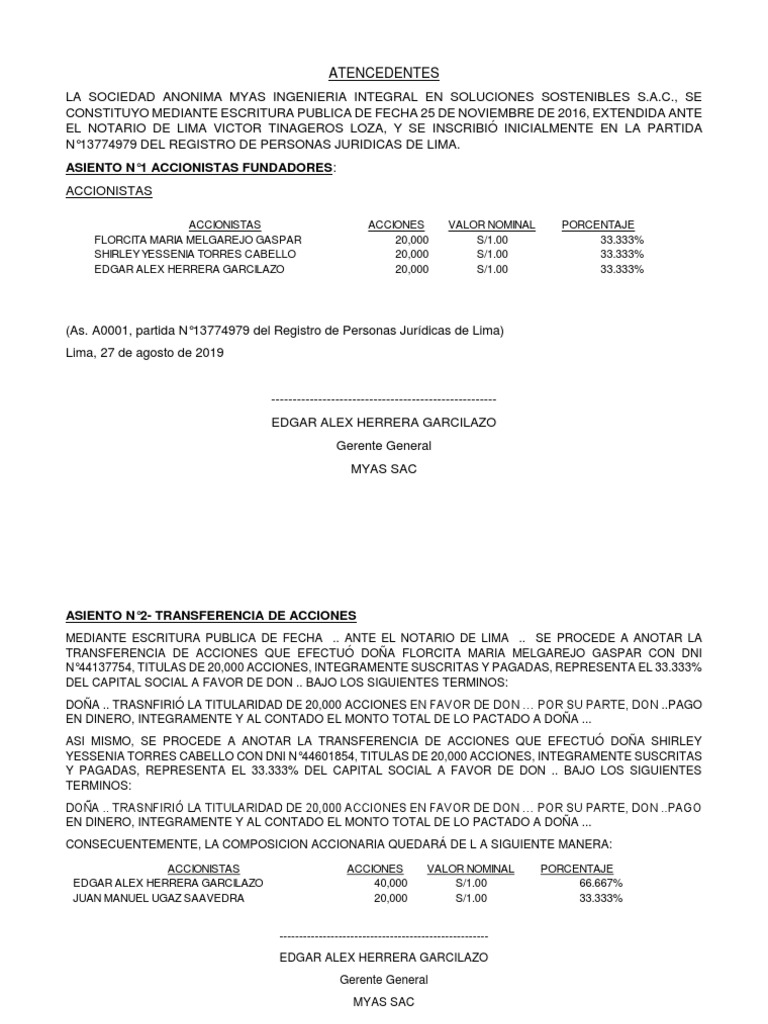 Modelo de Llenado de Acciones | PDF | Empresas | Derecho Corporativo