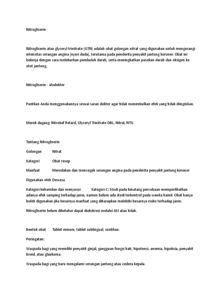 Panduan Penggunaan Nitrogliserin untuk Angina | PDF