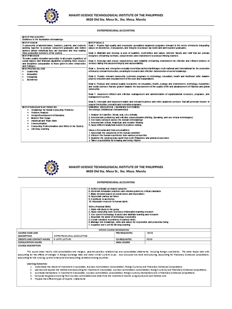 Makati Science Technological Institute of The Philippines 4410 Old Sta ...