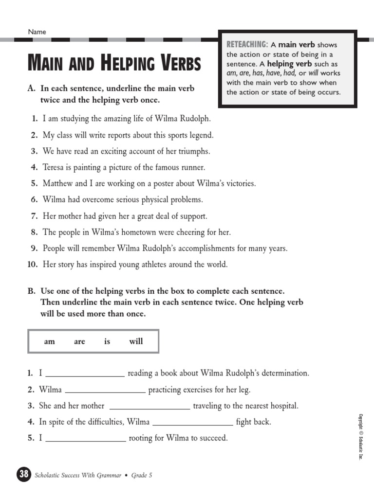 Helping Verbs Verb Phrases Worksheet PDF | PDF | Sports