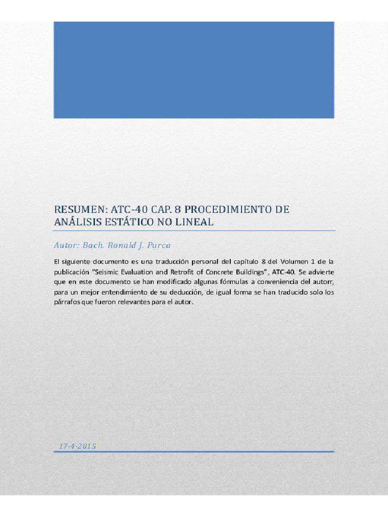 Resumen ATC-40 Procedimiento Del Analisis Estatico No Lineal | PDF