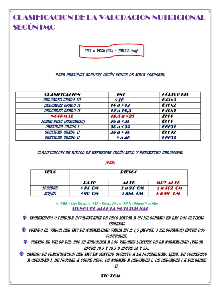 Clasificacion de La Valoracion Nutricional Según Imc: Clasificacion IMC ...