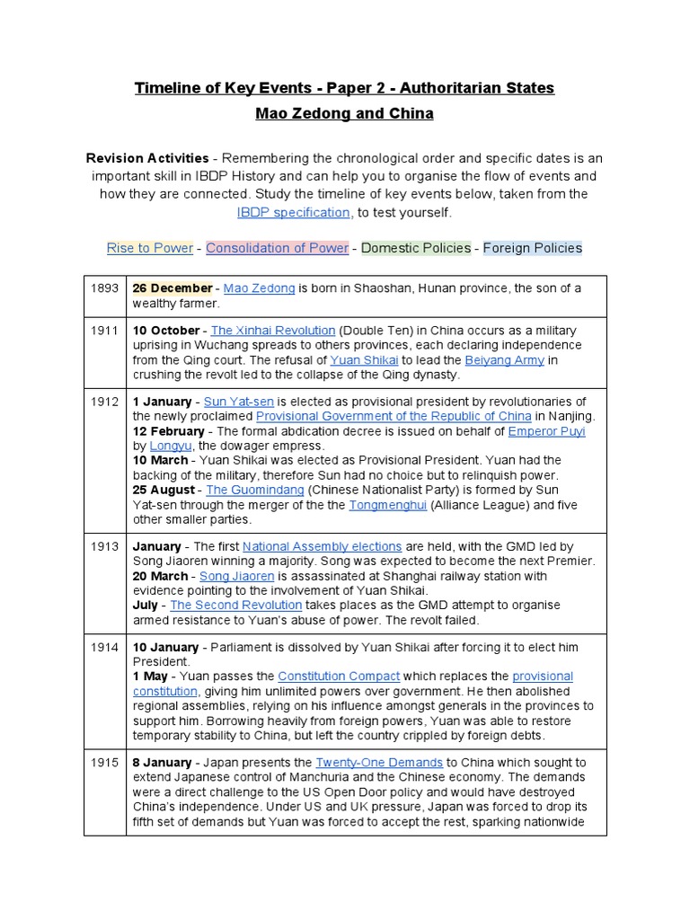 Timeline p2 - Mao and China | PDF | Zhou Enlai | Mao Zedong