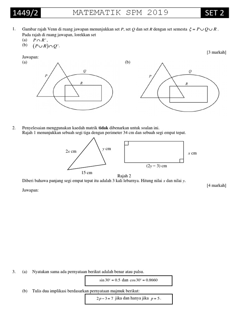 Kertas Model Matematik SPM 2019 (Galus) Set 2 | PDF
