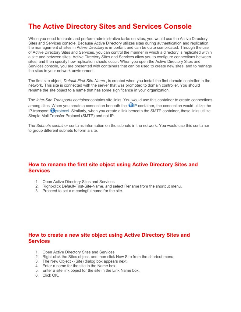 Active Directory Sites and Services Console | PDF | Active Directory ...