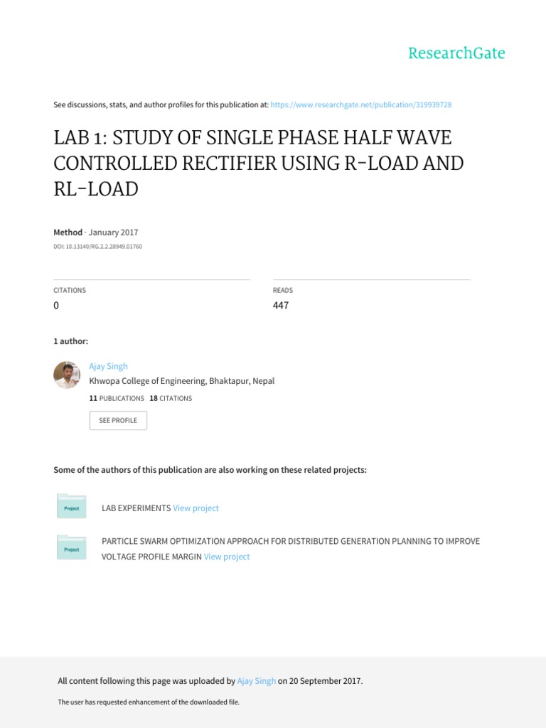Lab 1: Study of Single Phase Half Wave Controlled Rectifier Using R ...