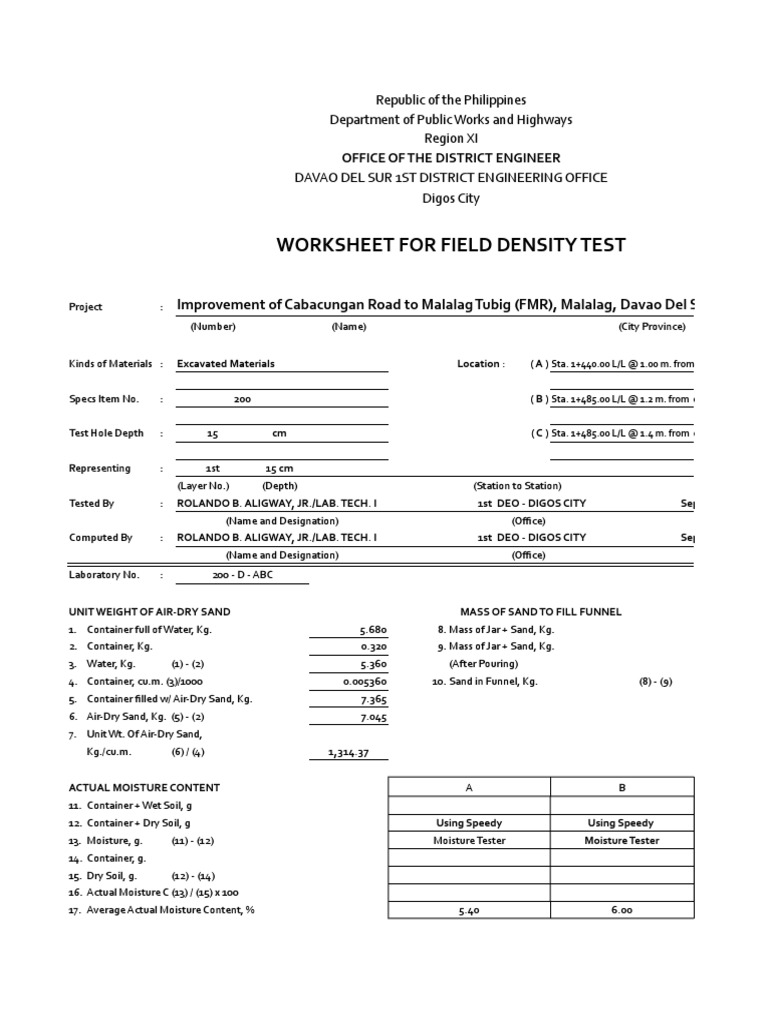 Field Density Test | PDF | Soil Science | Materials