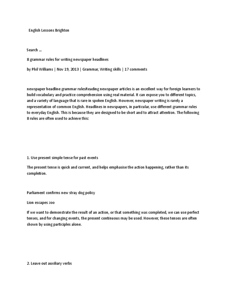 Eight Grammar Rules for Writing Effective Newspaper Headlines | PDF ...