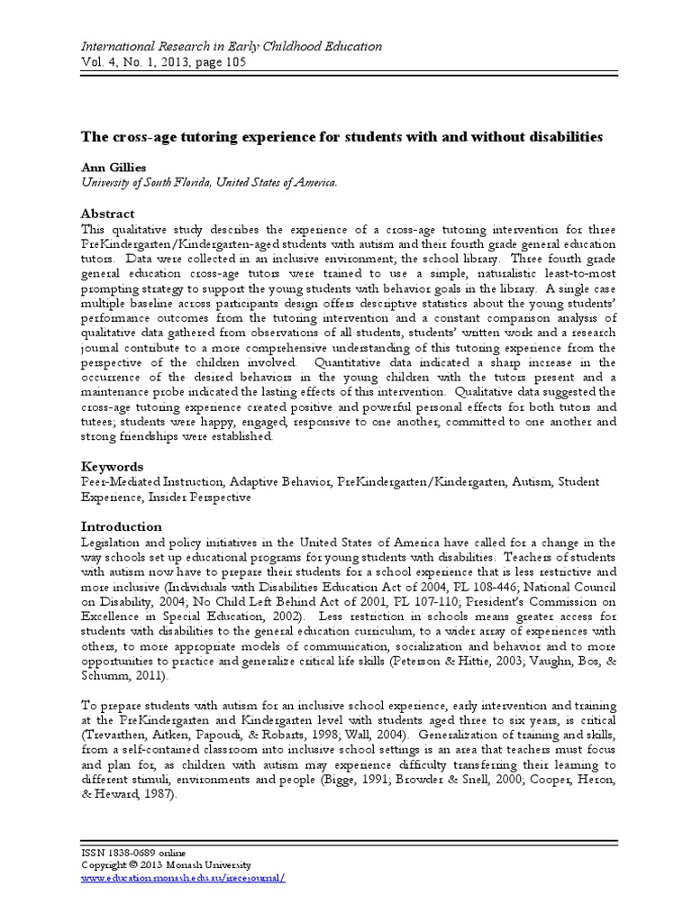 The Cross-Age Tutoring Experience For Students With and Without ...