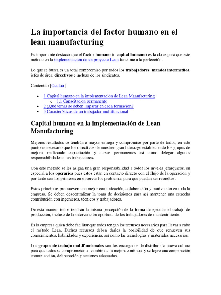 La Importancia Del Factor Humano en El Lean Manufacturing | PDF | Liderazgo | Cognición