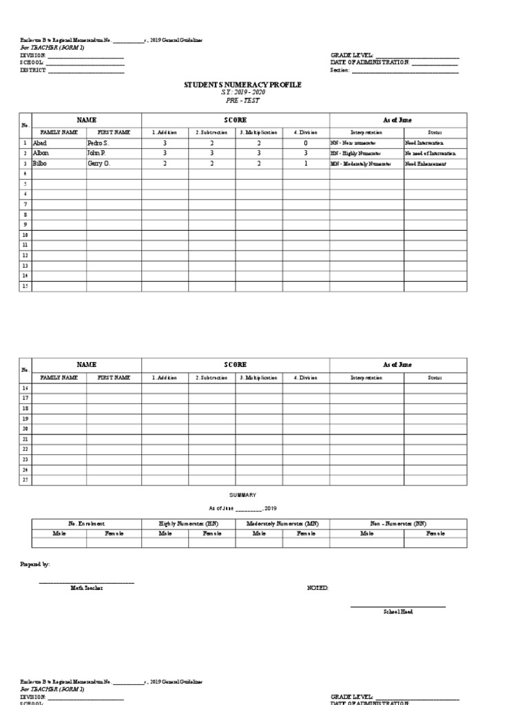 Numeracy Forms | PDF | Educational Psychology | Learning