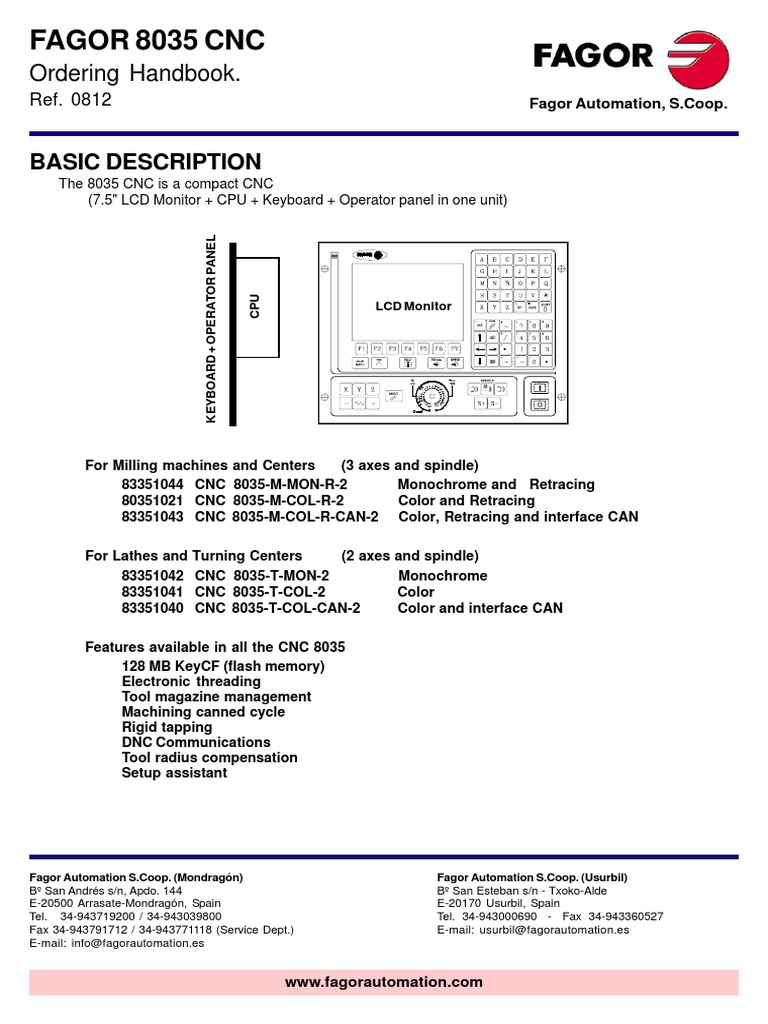 FAGOR 8035 CNC Ordering Handbook | PDF | Numerical Control | Computer ...