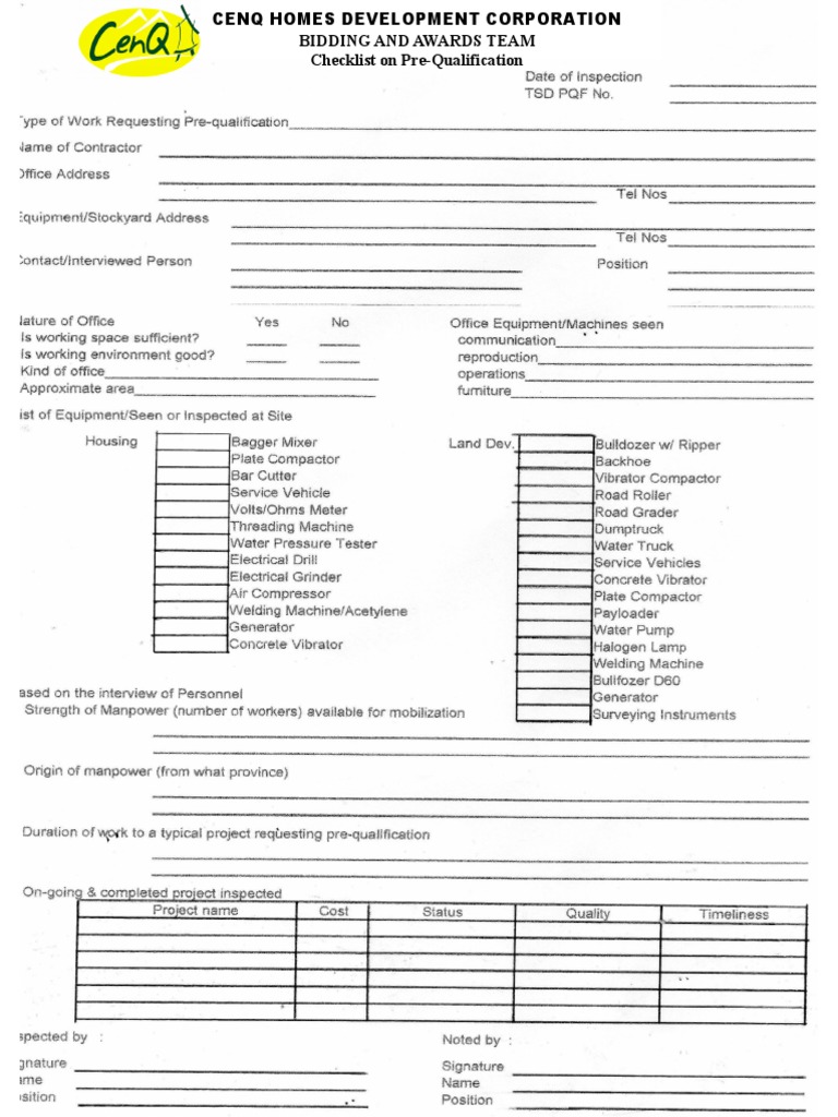 Checklist On Pre Qualification | PDF