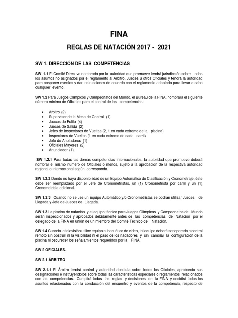 Reglas de Natación 2017 - 2021 | PDF | Nadando | Técnicas de recreación ...