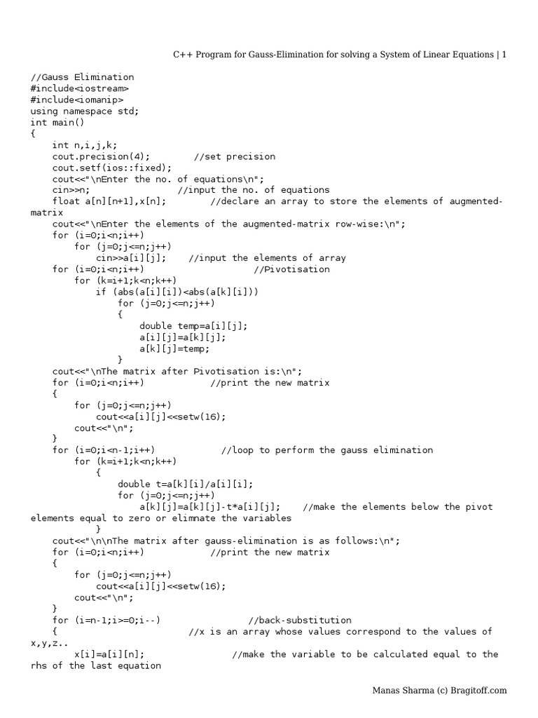 C Program For Gauss-Elimination For Solving A System of Linear ...