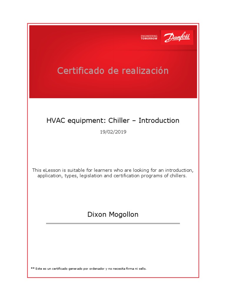 Certificado de Realización: HVAC Equipment: Chiller - Introduction ...