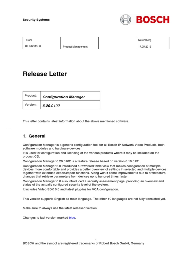 Bosch Releaseletter ConfigManager 6.20.0102 | PDF | Microsoft Windows ...