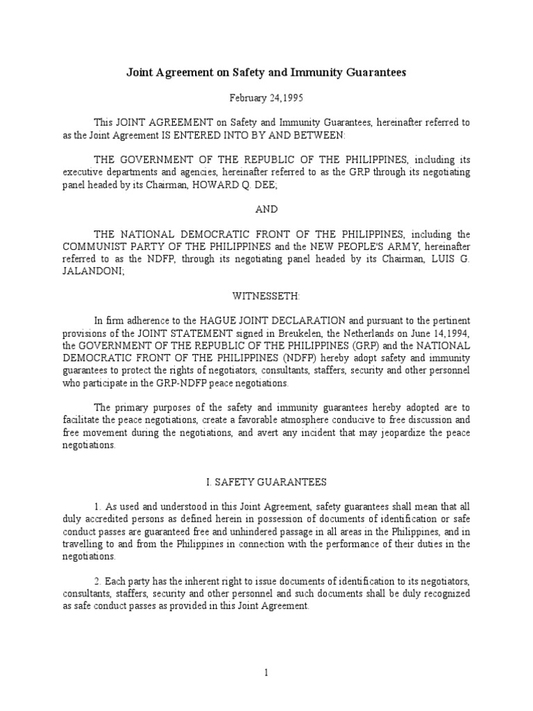Joint Agreement On Safety and Immunity Guarantees | PDF | Prosecutor ...