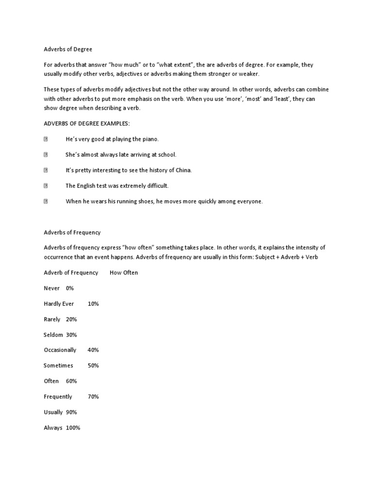 Adverbs of Degr | PDF | Adverb | Verb