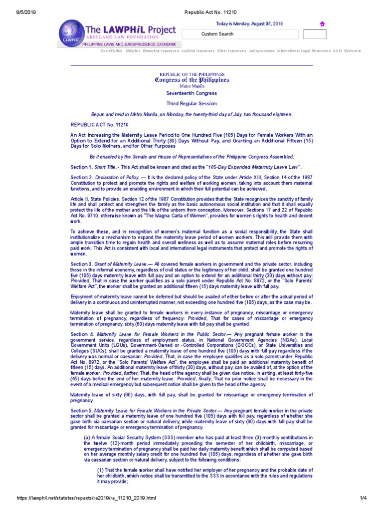 Expanded Maternity Leave Law (RA 11210) | PDF | Parental Leave | Childbirth