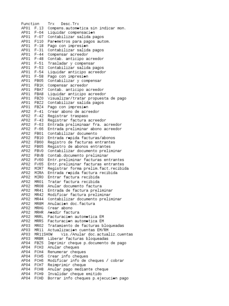 Transacciones Sap | PDF | Archivo de computadora | Sistema operativo
