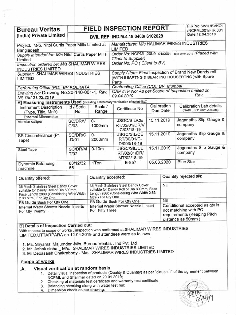 BV Inspection Report - Nitol | PDF | Evaluation | Nature