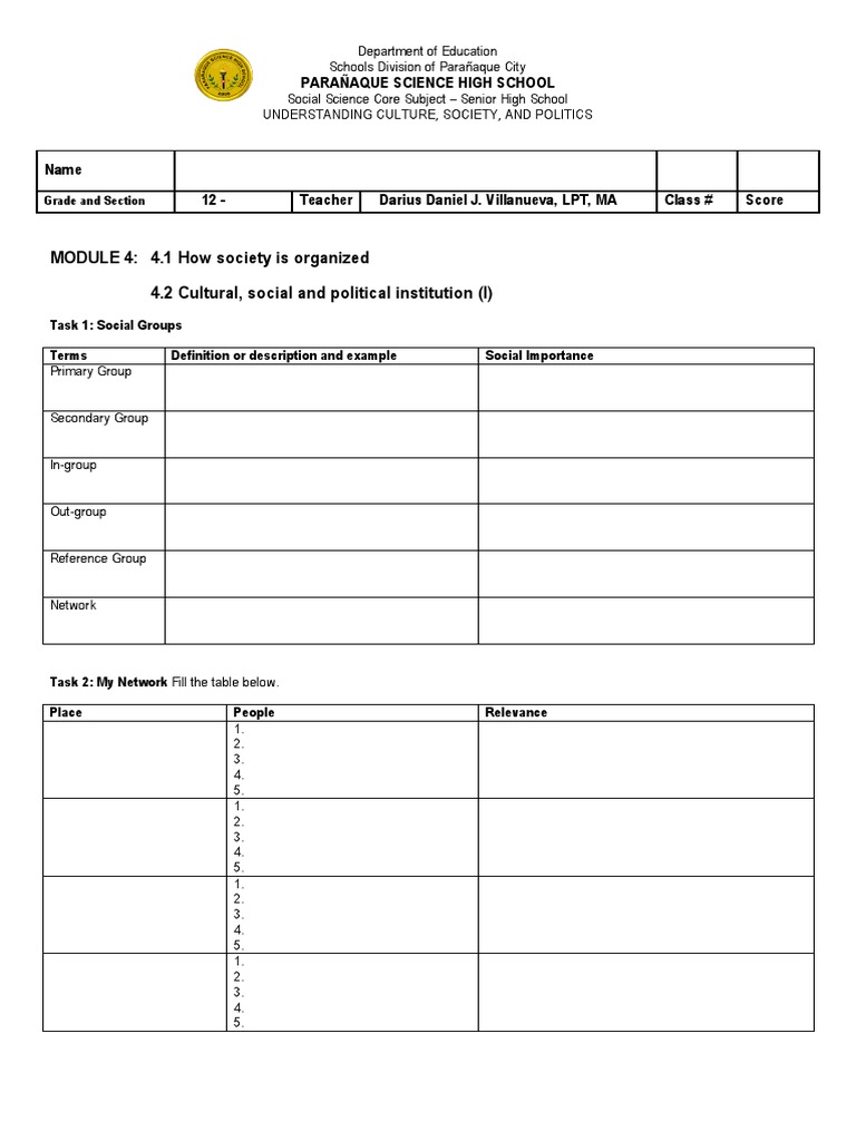 Module 4 Grade 12 Ucsp | PDF | Kinship | Family