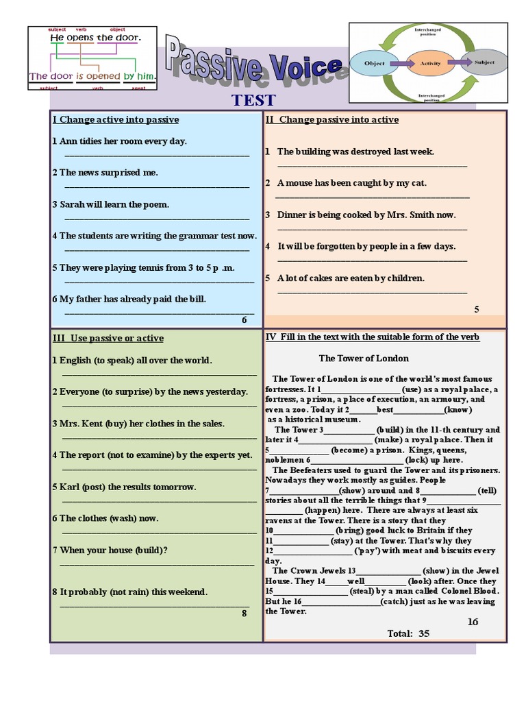 Passive Voice Test Grammar Drills Tests 75398 | PDF