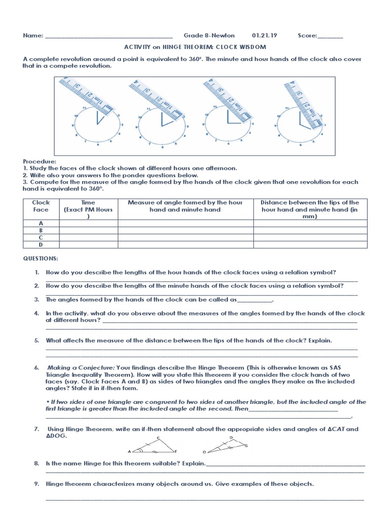 Math 8-Hinge Theorem | PDF | Triangle | Angle