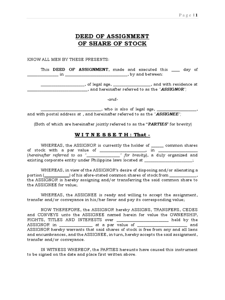 Pro Forma Deed of Assignment | PDF | Assignment (Law) | Deed