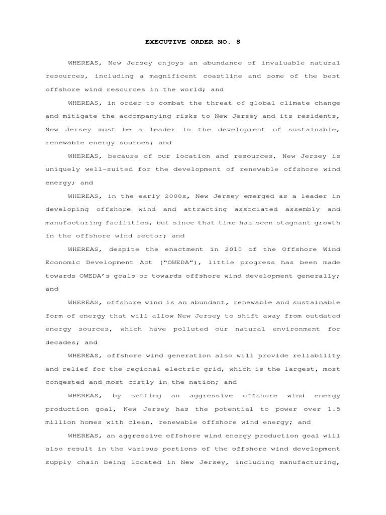 Executive Order No. 8 | PDF | Wind Power | Renewable Energy