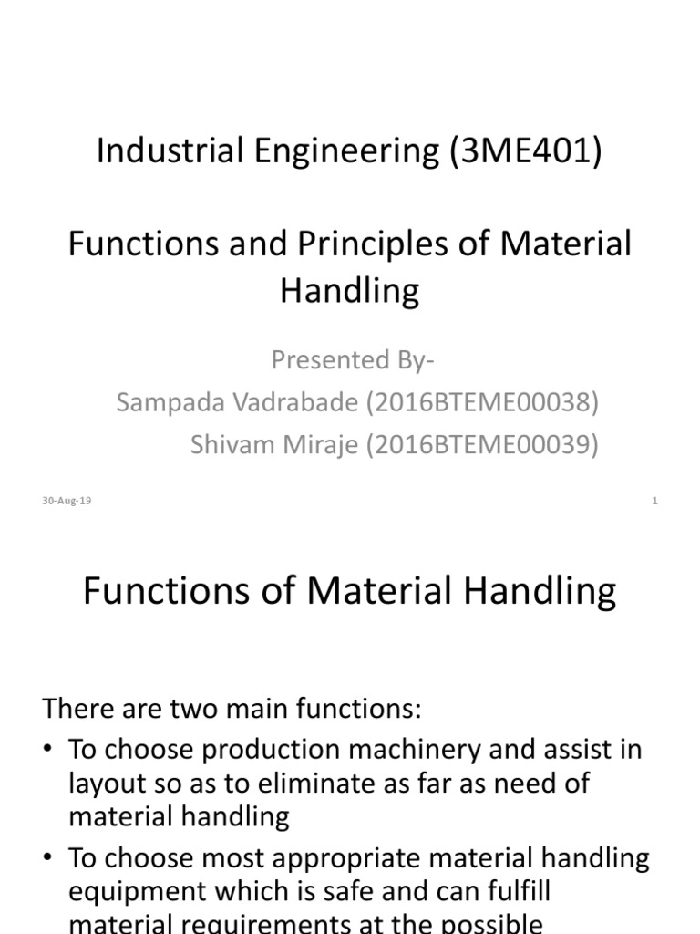Functions and Principles of Material Handling | PDF | Machines ...