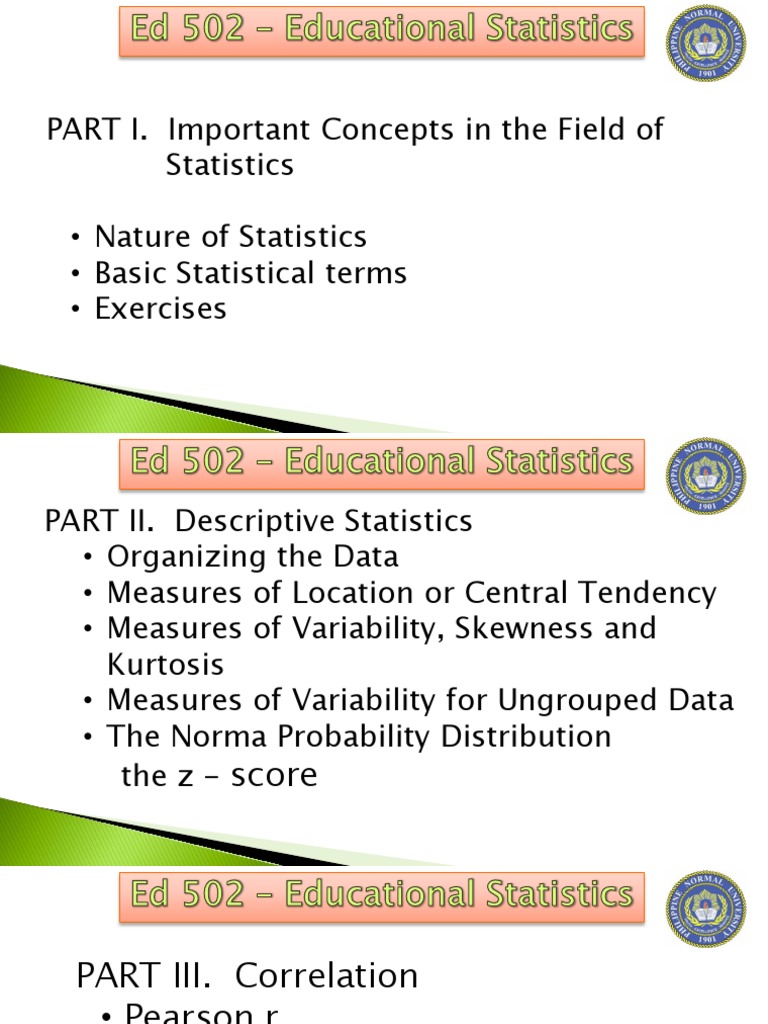 Educational Statistics Course Guide | PDF | Correlation And Dependence ...