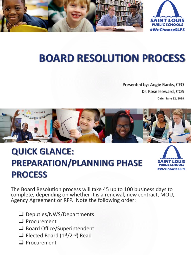 Board Resolution Process: Presented By: Angie Banks, CFO Dr. Rose ...