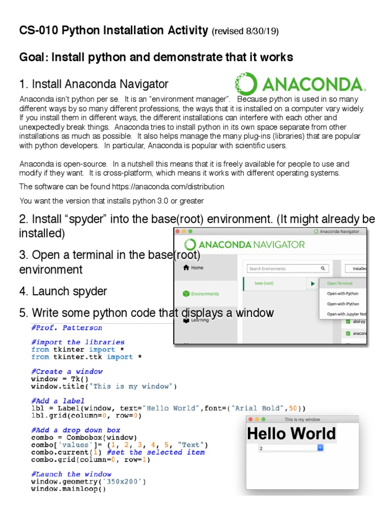 Install Anaconda Navigator: CS-010 Python Installation Activity Goal ...